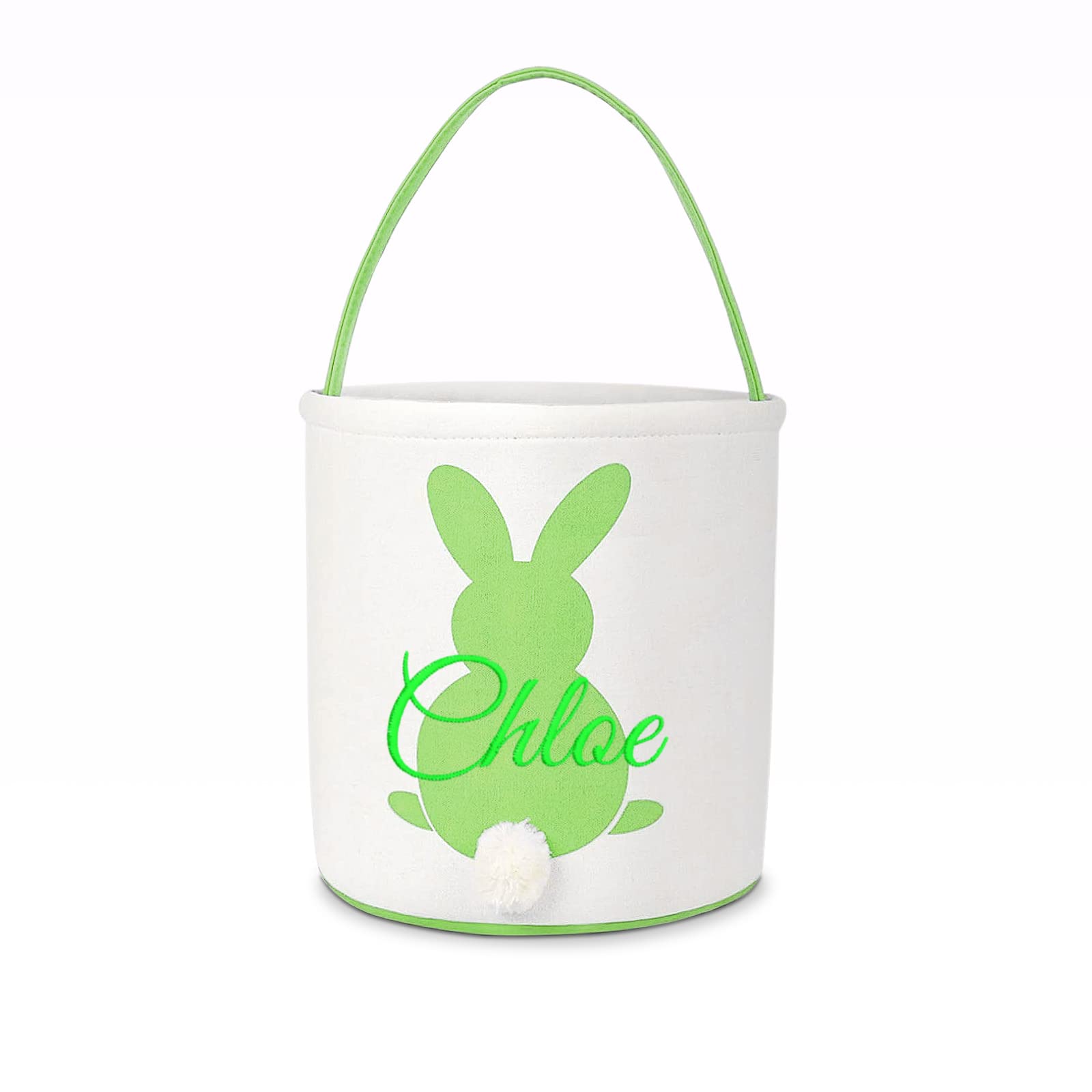 Amidaky Personalized Easter Bunny Basket for Kids Easter Canvas Basket with Handle Egg Bunny Bucket Green