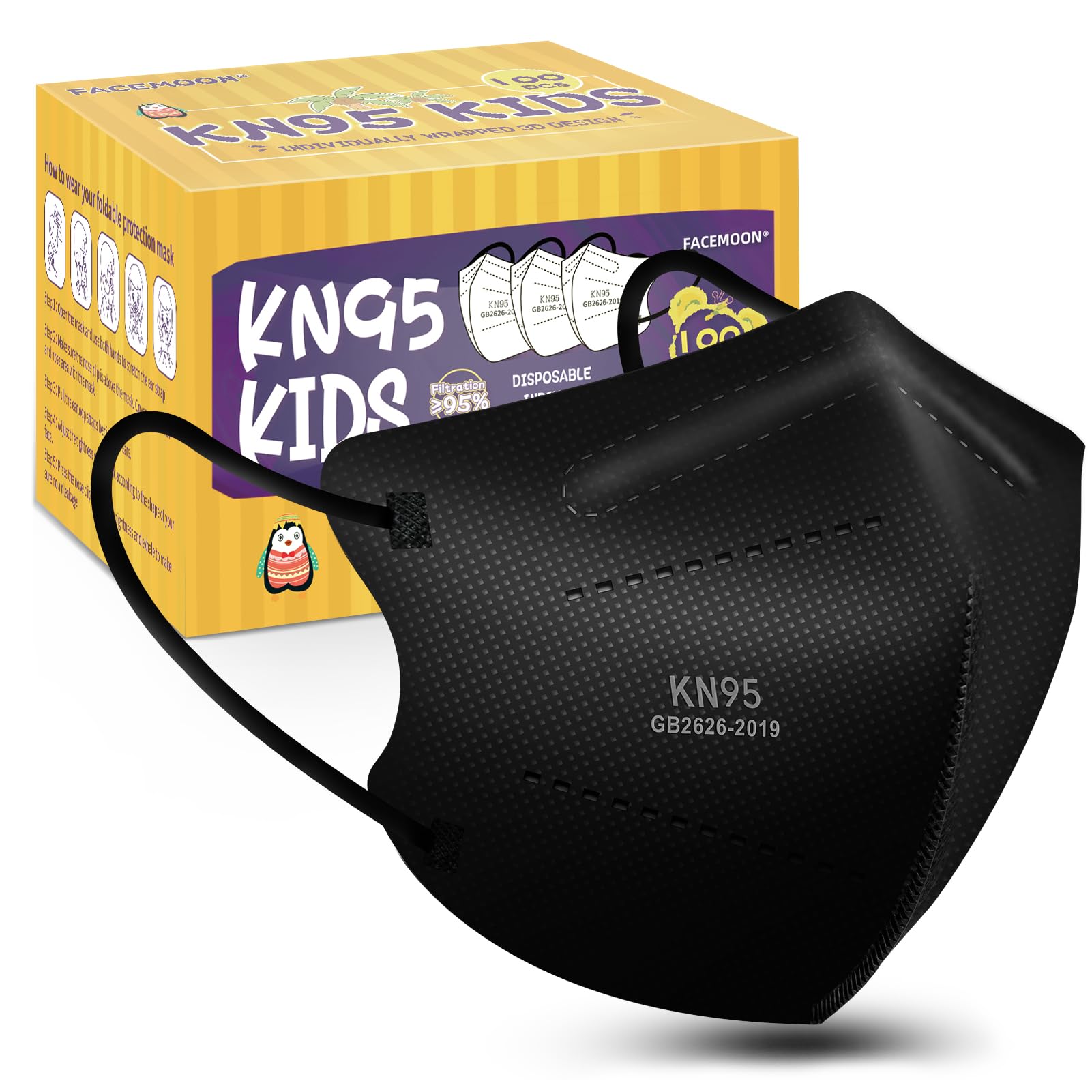 KN95 Masks Disposable for Kids, 100 Pack Individually Wrapped KN95 Masks Children 5 Layer Protection Small Size Breathable Adjustable Mask for Girl and Boy, Mascarillas para NiĂąos