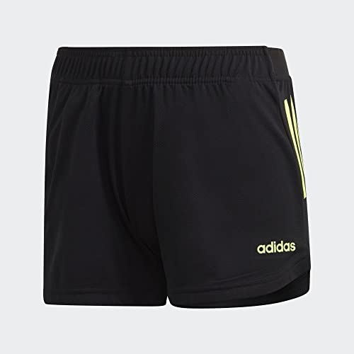 adidas Women's Design 2 Move 3-Stripes Knitted Shorts, Black/Signal Green,XL