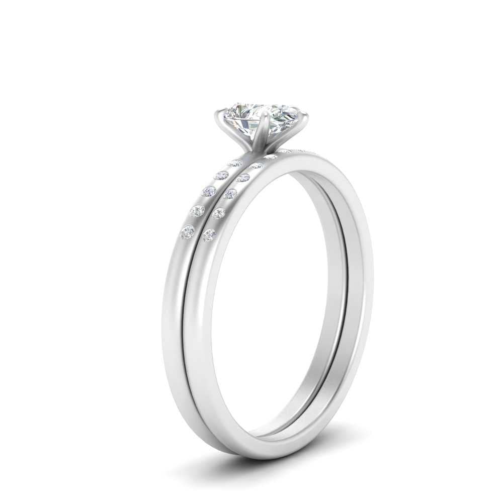 55Carat Scattered Bezel Wedding Ring Sets Sterling Silver Created Cubic Zircon Pear Shape White Color Wedding Ring Sets Bezel Setting in Size 10 Minimal Surprise Gifts for Ladies