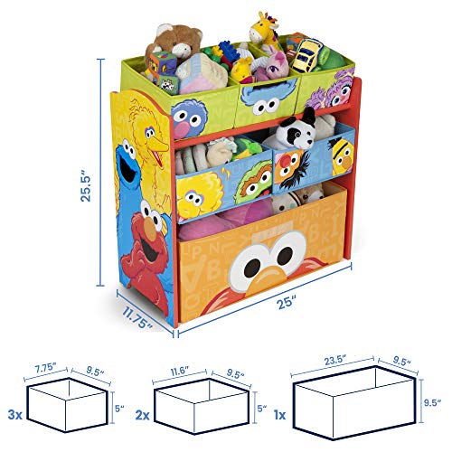 Delta Children Chair Desk with Storage Bin + Design and Store 6 Bin Toy Storage Organizer, Sesame Street (Bundle)