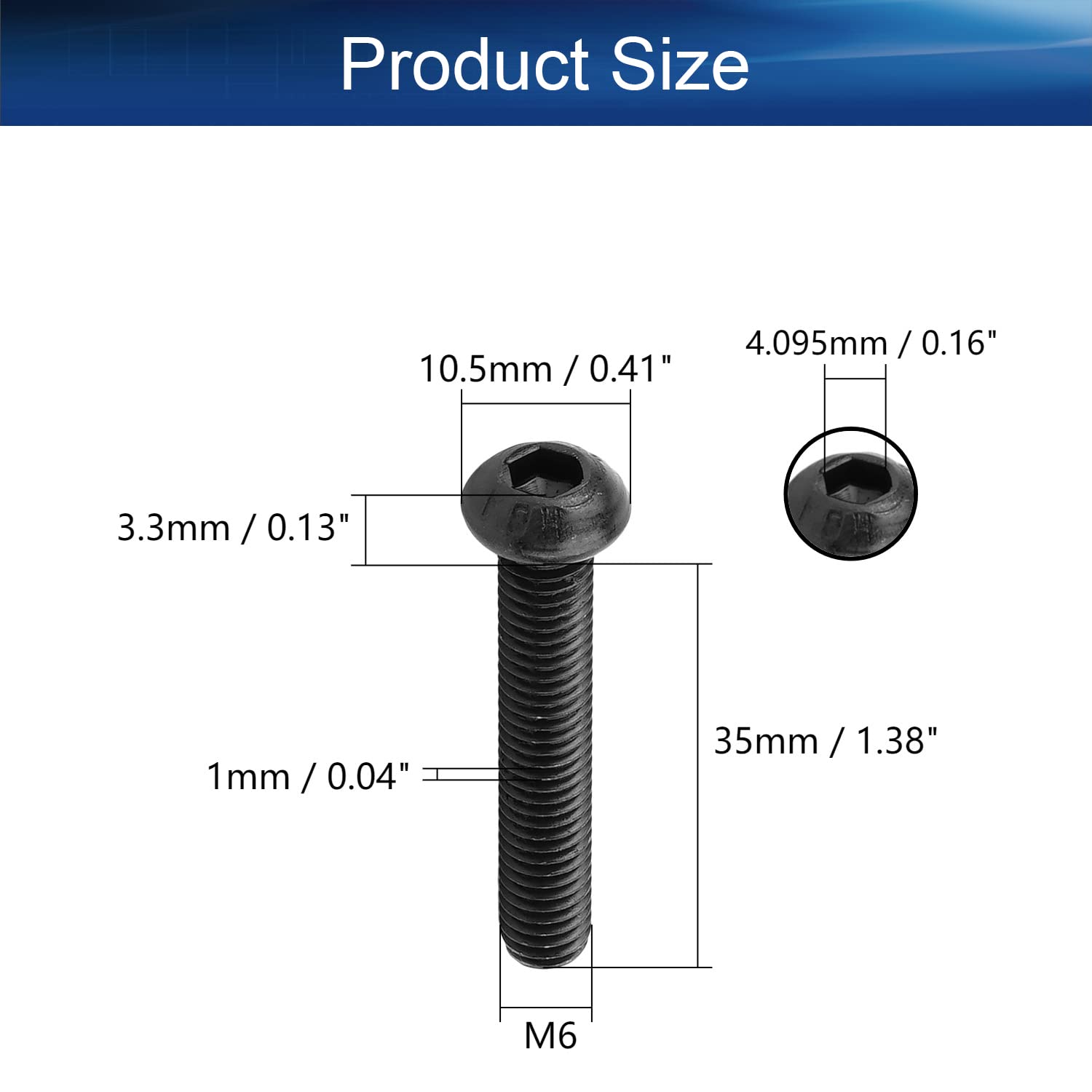 Yinpecly M6 Machine Screws Hex Socket Round Head Screw Carbon Steel Fasteners Bolts for Ship Building Industry, Black 20 PCS