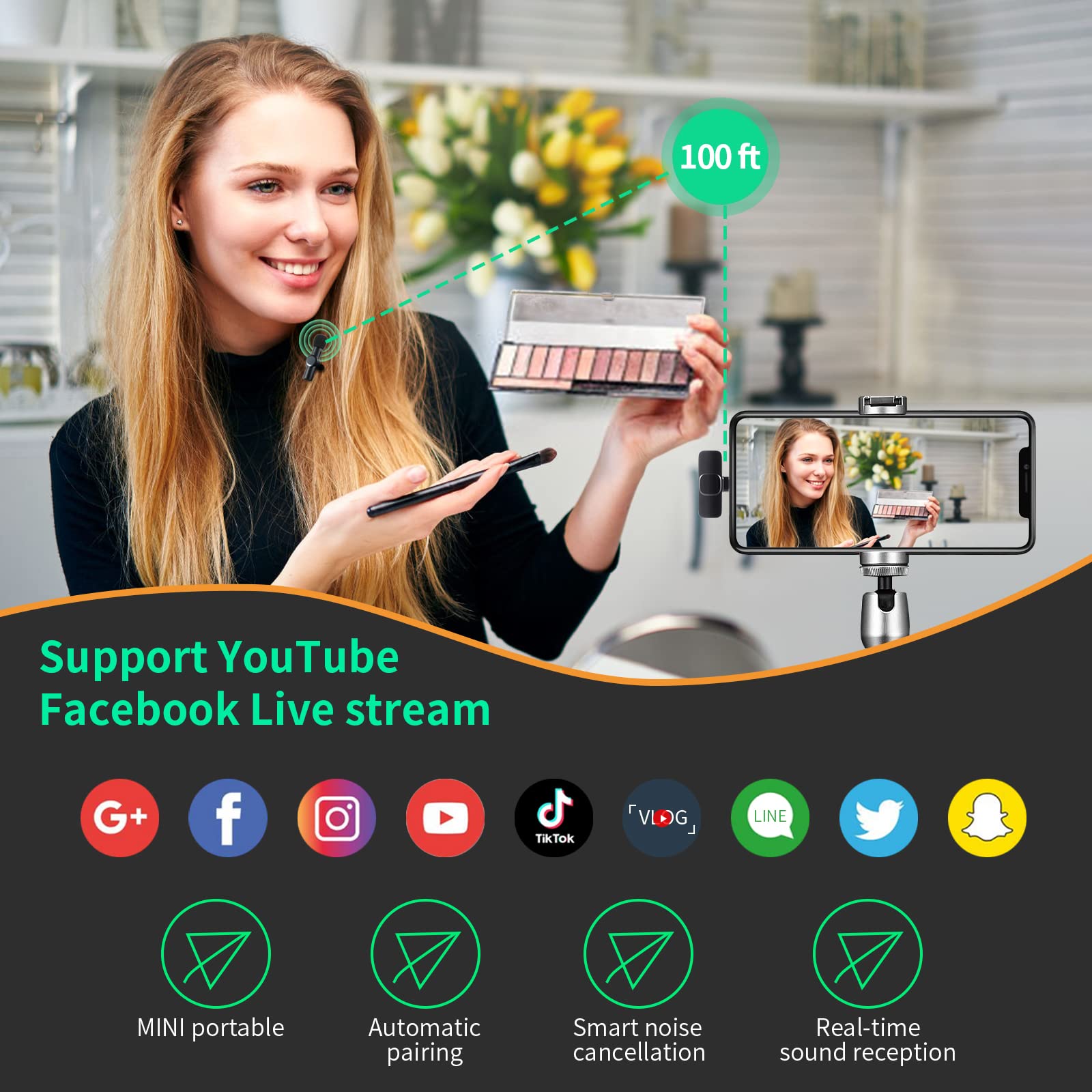 ERNSITNG Wireless Lavalier Microphone for iPhone iPad, Plug&Play Auto-syncs Clip-on Mini Mic for YouTube,TikTok,Facebook,Live,Zoom Video Recording,Noise Reduction(NO APP or Bluetooth Needed)
