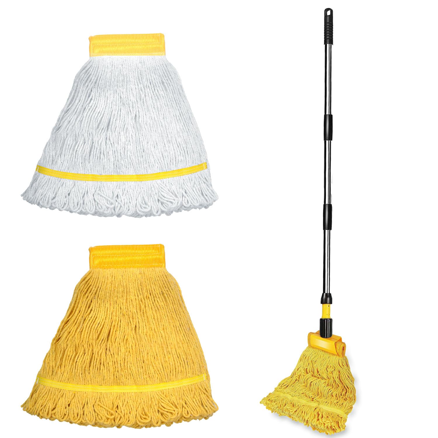 Aminleter Commercial Mop Heavy Duty Industrial Dust Mop with Extra Replacement Mop Head, 55" Stainless Steel Pole, Loop-End String Wet Cotton Mop for Cleaning Tile, Floor, Office, Kitchen, Garage