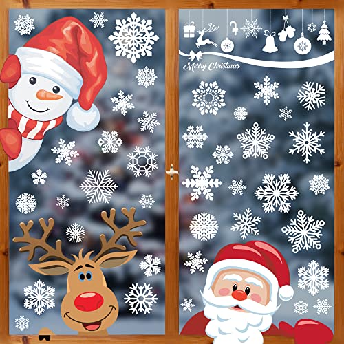 Double-Sided Christmas Window Clings, Window Decorations Stickers for Glass,Adorable Designed Decorative Window Film Christmas Snowflakes Clings with Santa Claus,Reindeer,Snowman,ELF