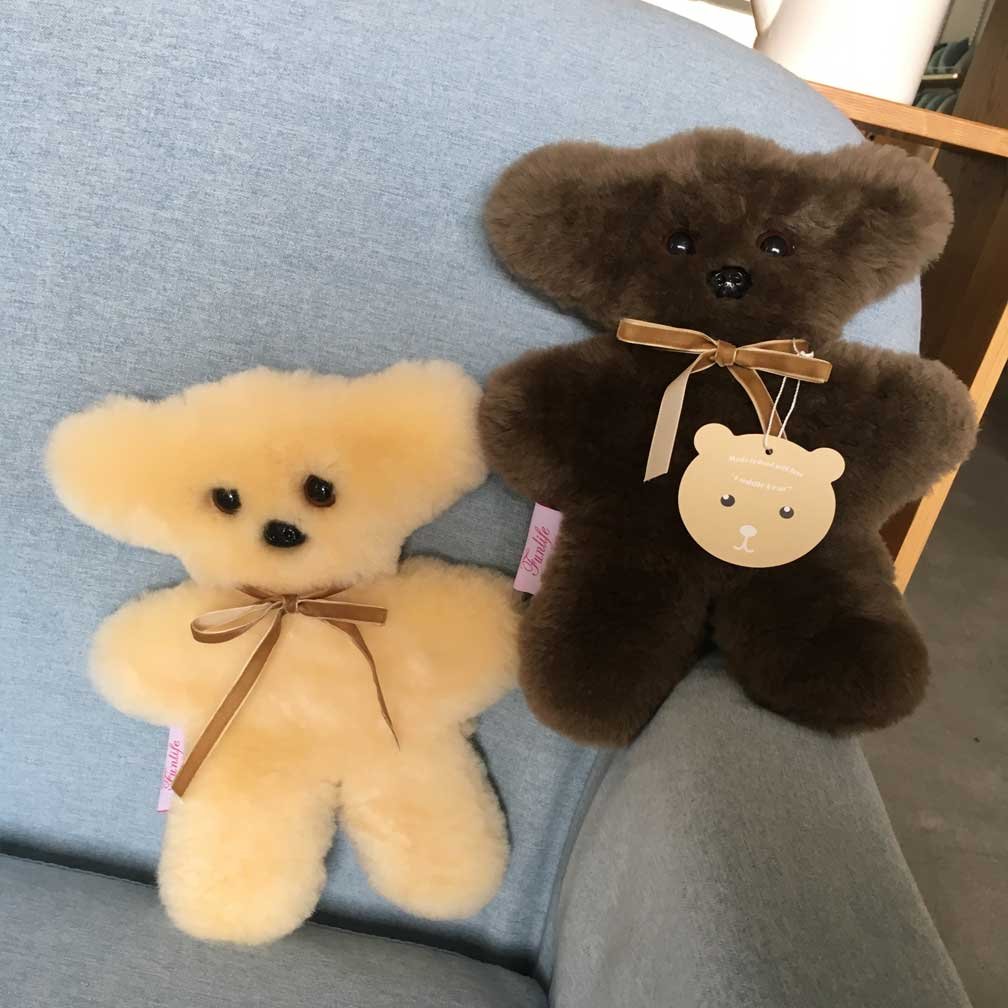 funlife 100% Australian Soft Lambskin Flat Teddy Bear for Baby Birthday Gift,Natural Snuggle Bear for Infant,Cream