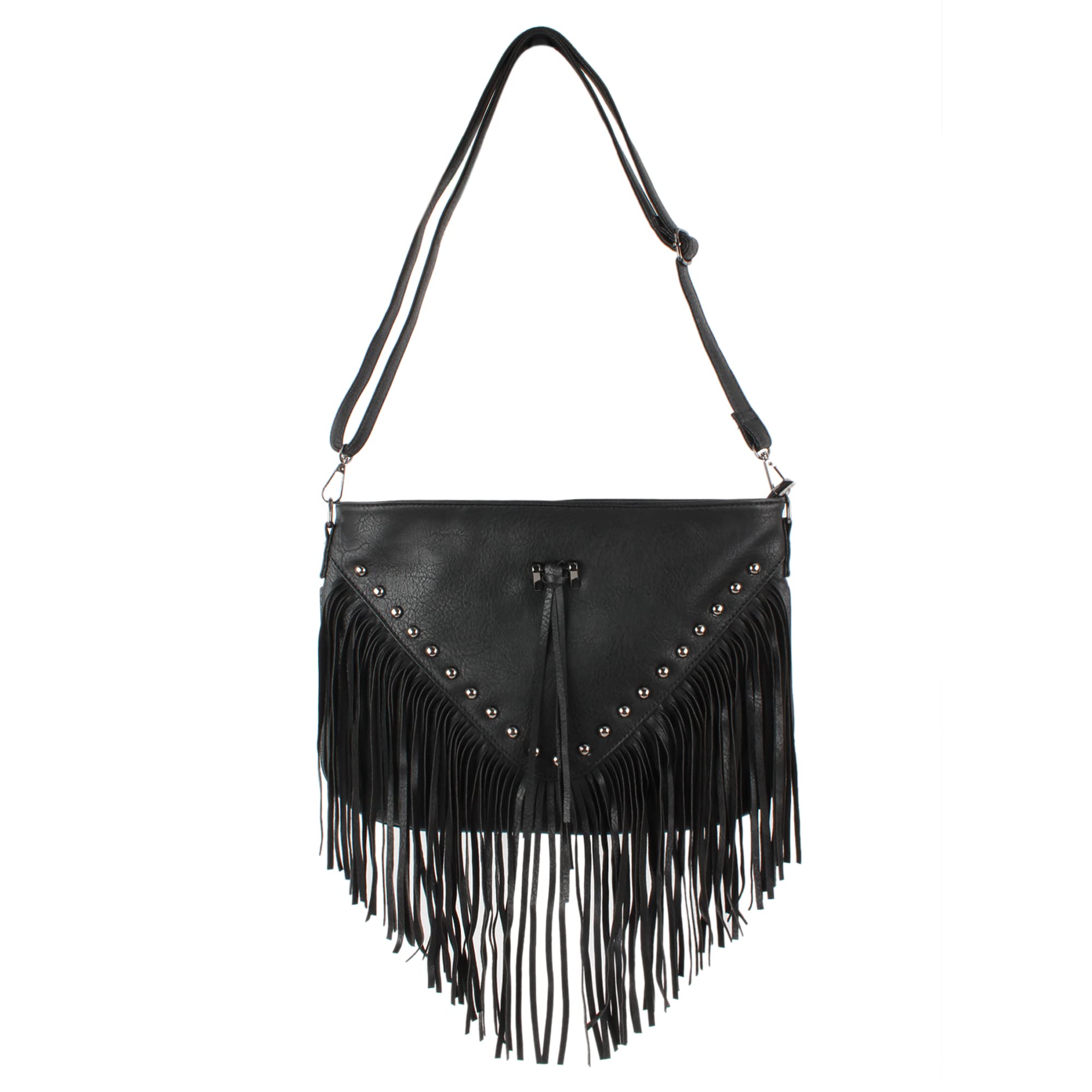 Hoce Women’s Leather Fringe Messenger Bag Hobo Crossbody Tassel Shoulder Bags, Black