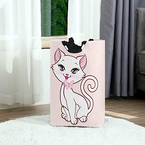 Kaariok Pink Cute Cat Kitten Animal Laundry Hamper with Handles Waterproof Collapsible Storage Basket Large Dirty Clothes Bin for Laundry Room, 22.7 Inches