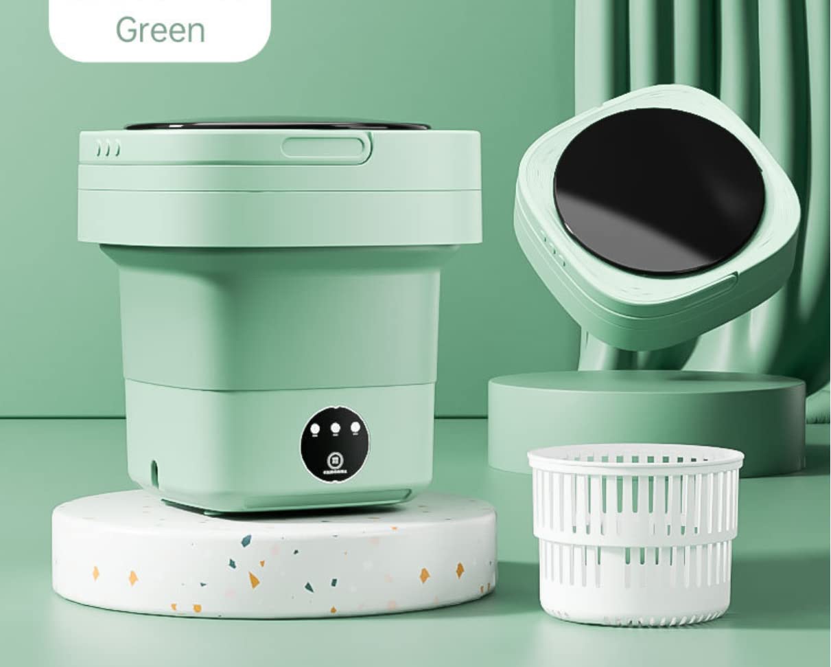 6.5L Folding Washing Machine，Mini 3 Modes Deep Cleaning Portable Clothes Washer and Dryer with Touch Screen and Drain Basket for Camping,Socks,Baby Clothes