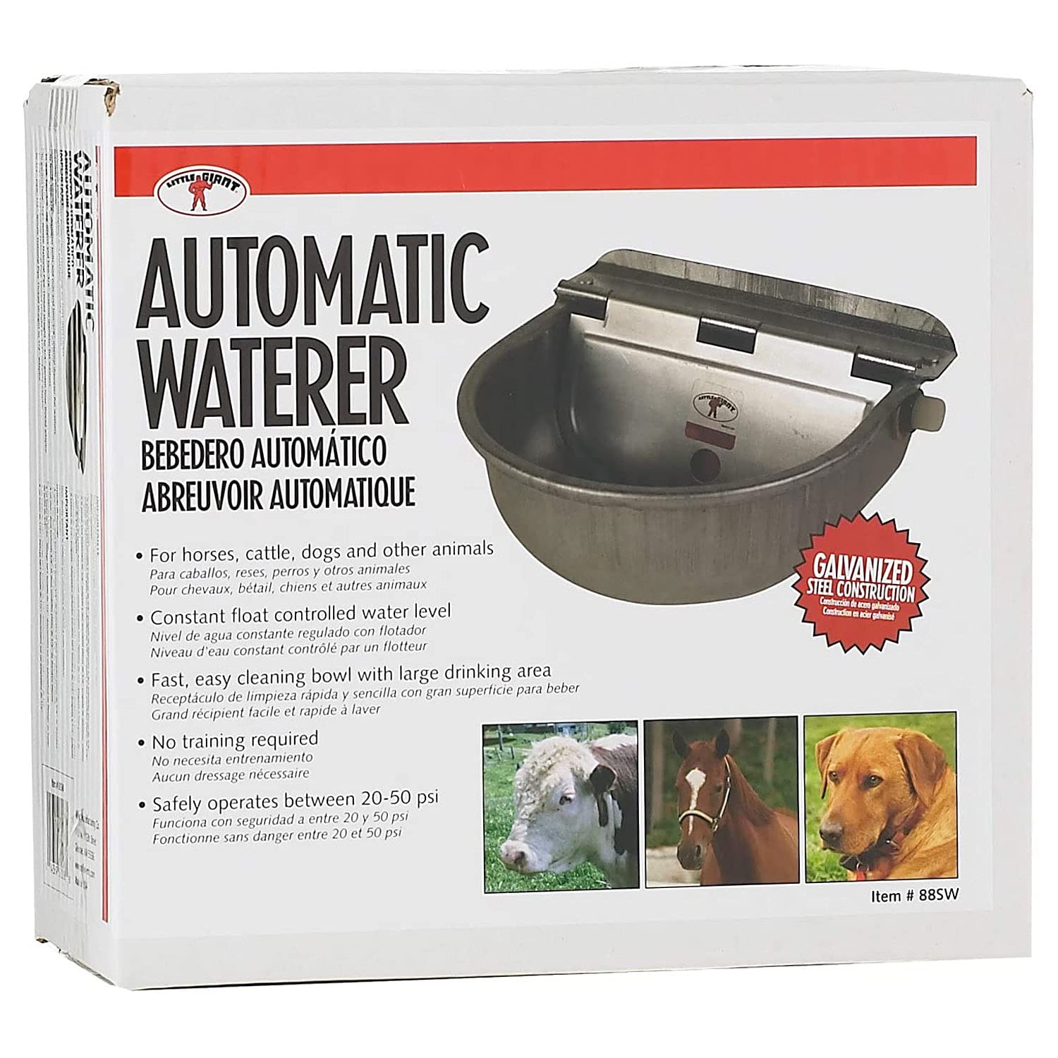 Little Giant 88SW All Purpose Automatic Stock Waterer for Horses, Cattle and Other Outside Animals; 10" x 10.75" x 5.5", Heavy Gauge, Prime Quality Drawn,Ā Galvanized Steel; Connects 1/2" Pipe/Hose