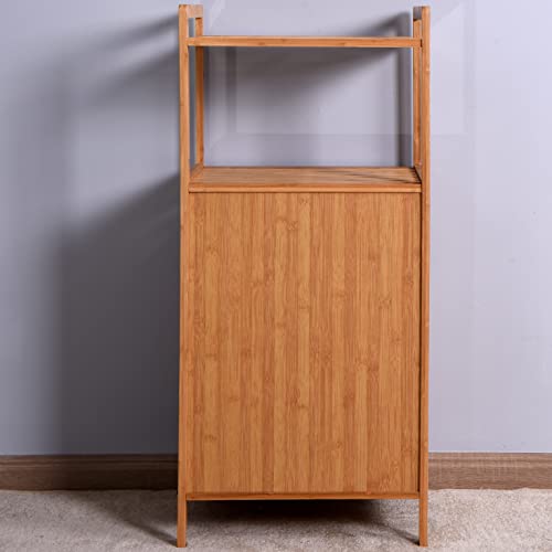 Bamboo Tilt-Out Laundry Hamper Cabinet Free-Standing Ventilated Dirty Clothes Organizer with 2-Tier Storage Shelf & Removable Fabric Bin for Bathroom, Bedroom, Living Room