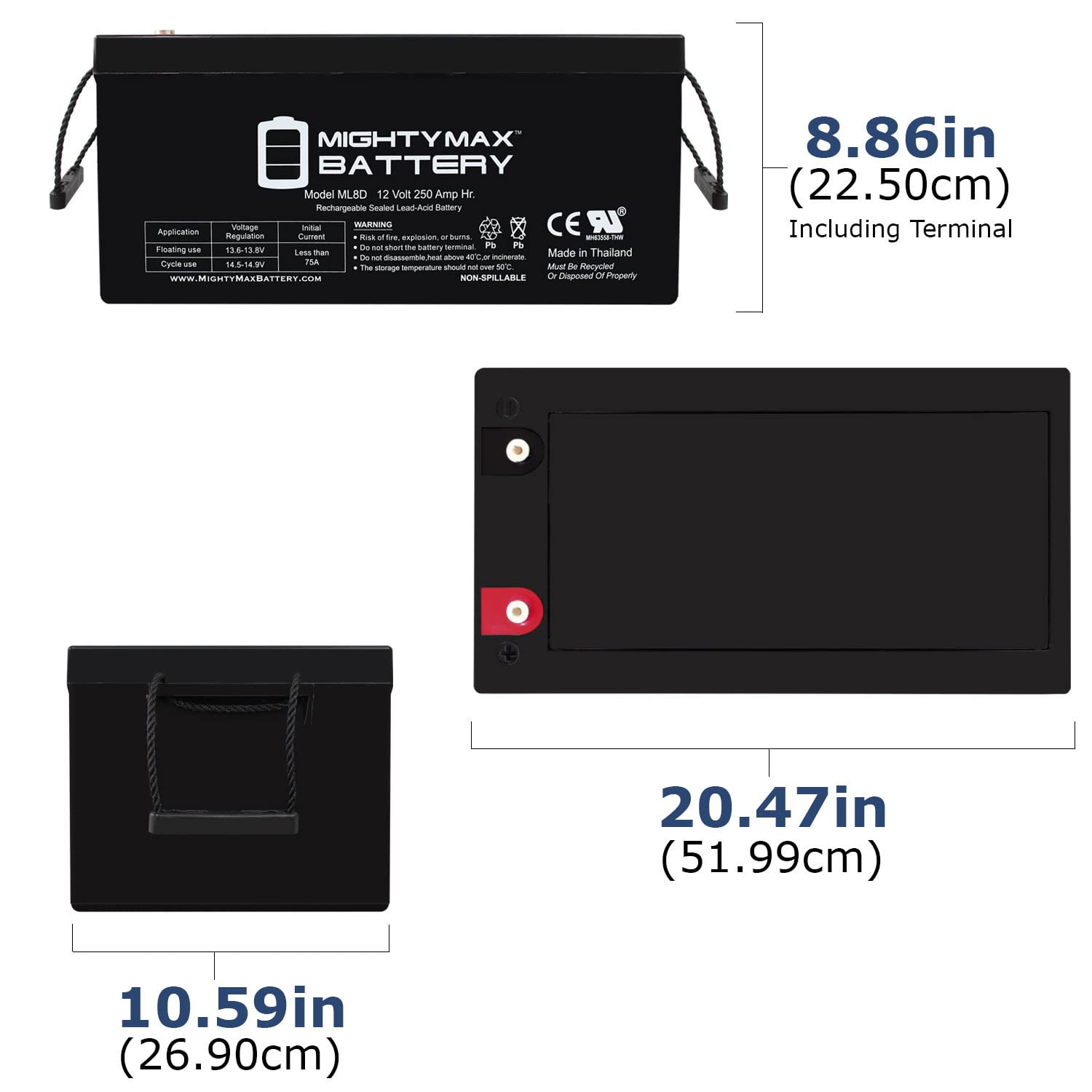 Mighty Max Battery 24V 500Ah AGM Deep Cycle Battery for Bank OffGrid Solar Wind - 4 Pack