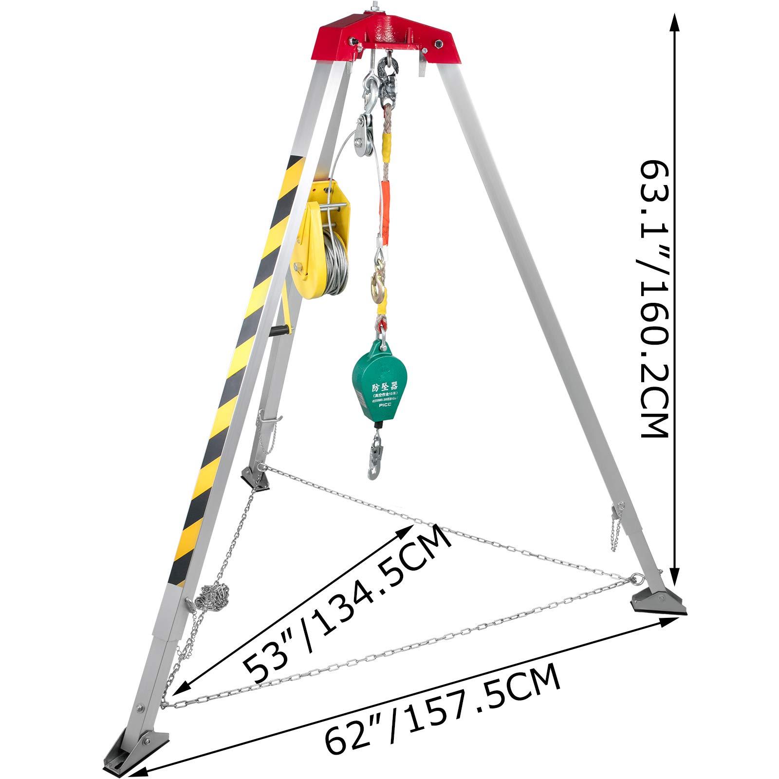 BestEquip Confined Space Tripod 8' Legs, 1800lbs Winch Confined Space Kit, 98' Cable Confined Space Rescue Tripod, with 32.8' Fall Protection, for Traditional Confined Spaces