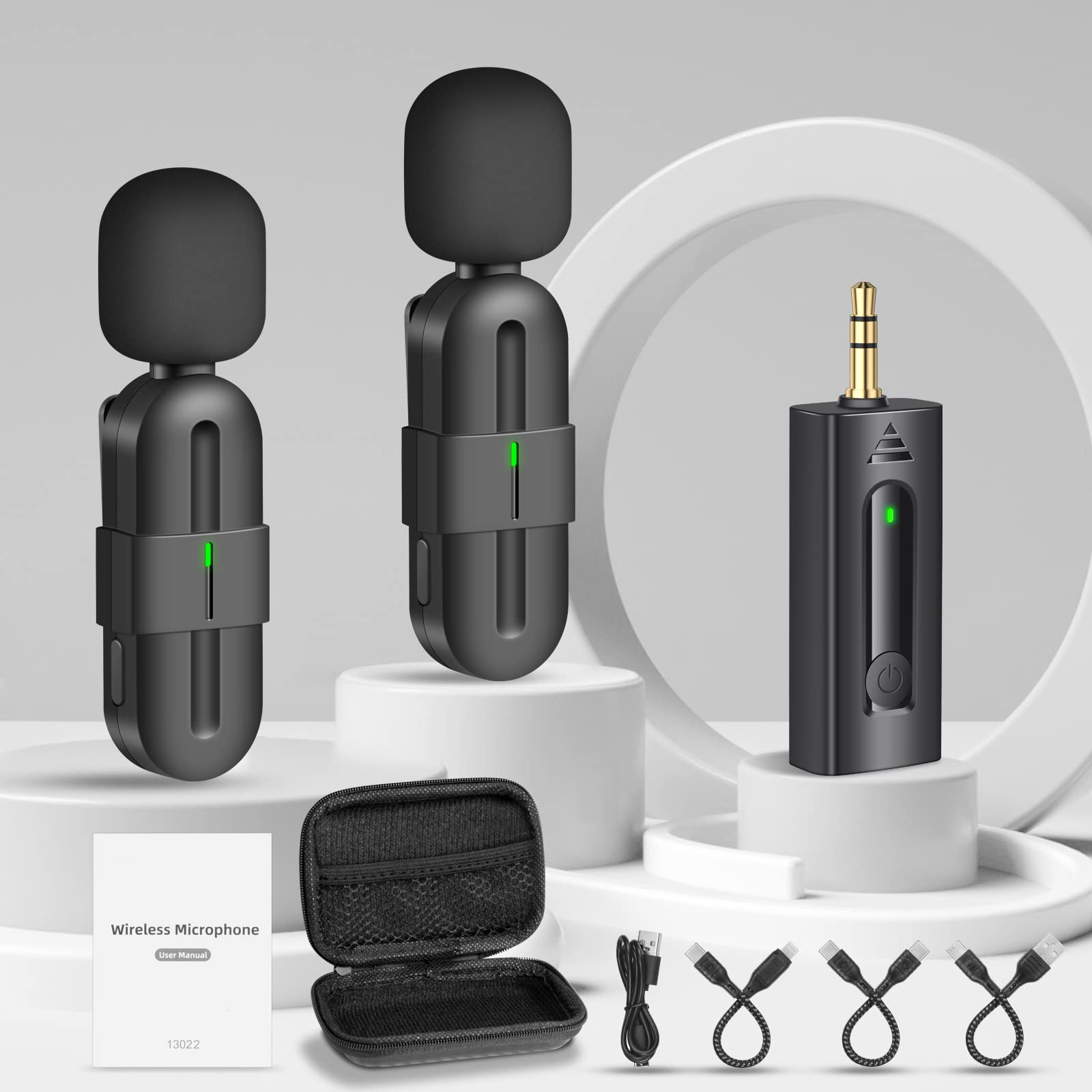 ACYWOBI Wireless Lavalier Microphone for iPhone/Android Phone/Camera/Laptop/MacBook, Professional Dual Lapel Mics with with 3 Adaptor Cables for Video Recording, YouTube, Interview, Tiktok, Vlog
