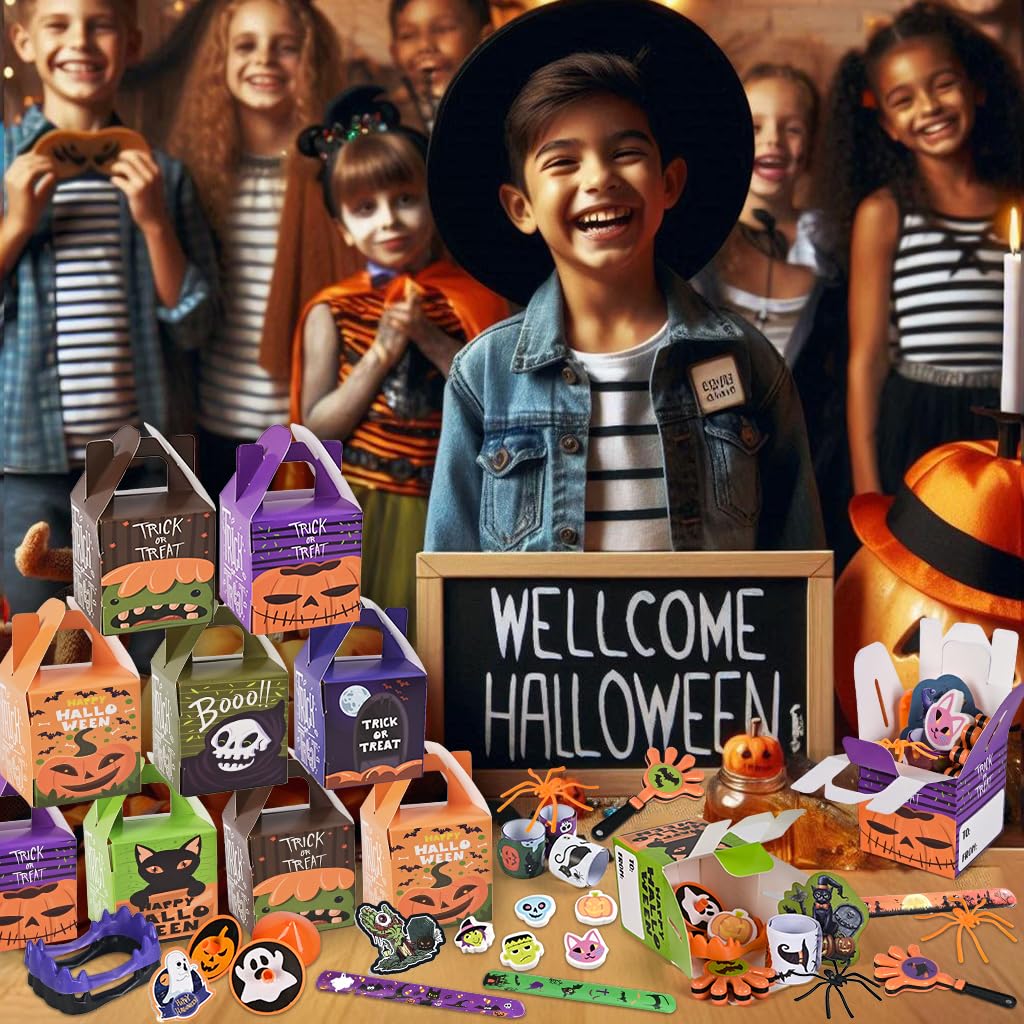 ATFUNSHOP 30PACKS Halloween Treat Boxes and Party Favors 240PCS Trick or Treat Candy Boxes for Classroom Students Exchange Halloween Carnival Prizes