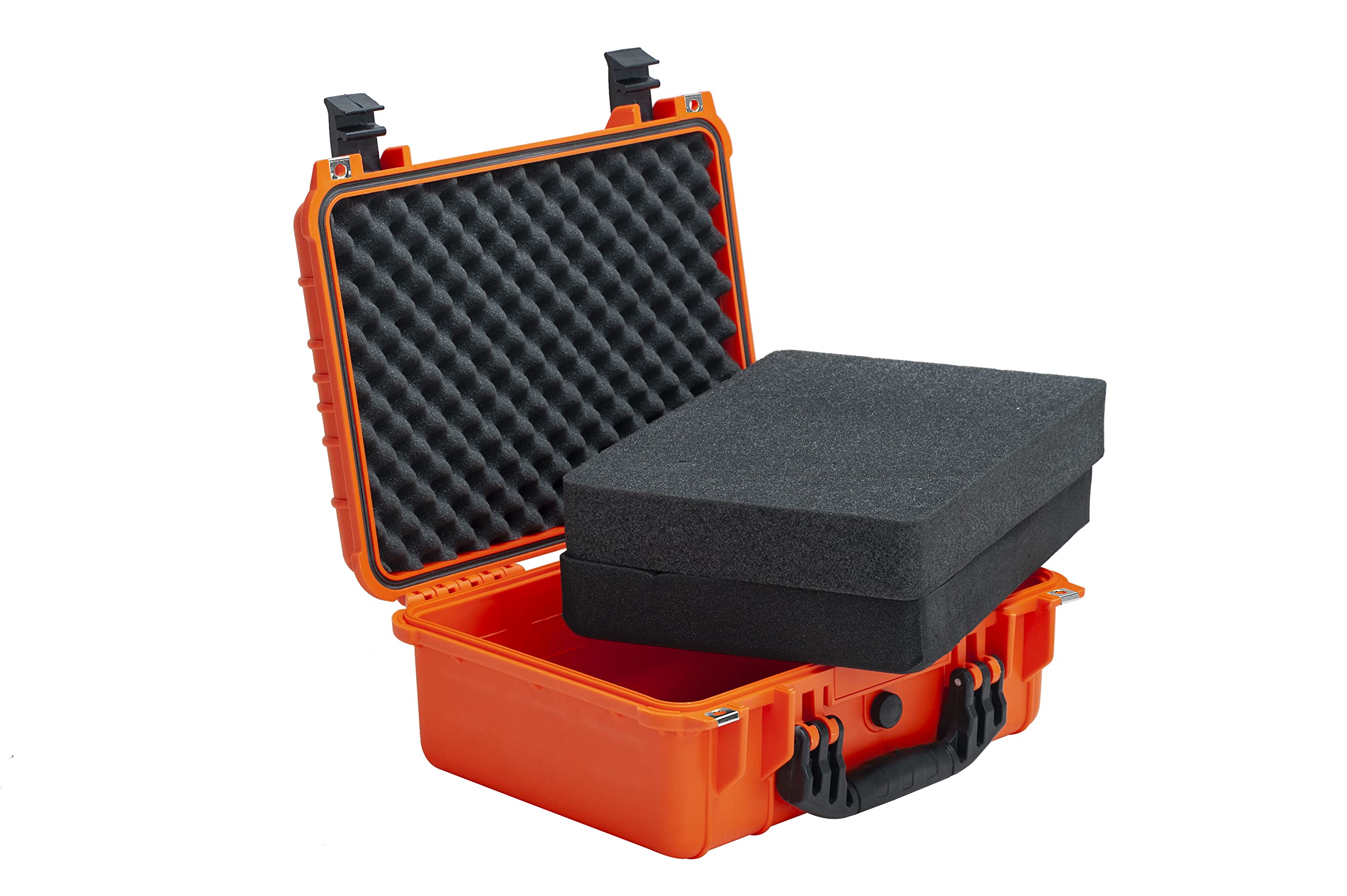 MEIJIA Portable All Weather Waterproof Camera Case with Customizable Fit Foam,Fit Use of Drones, Camera, Equipments, Pistols,15.98x12.99x6.85inches(Orange)