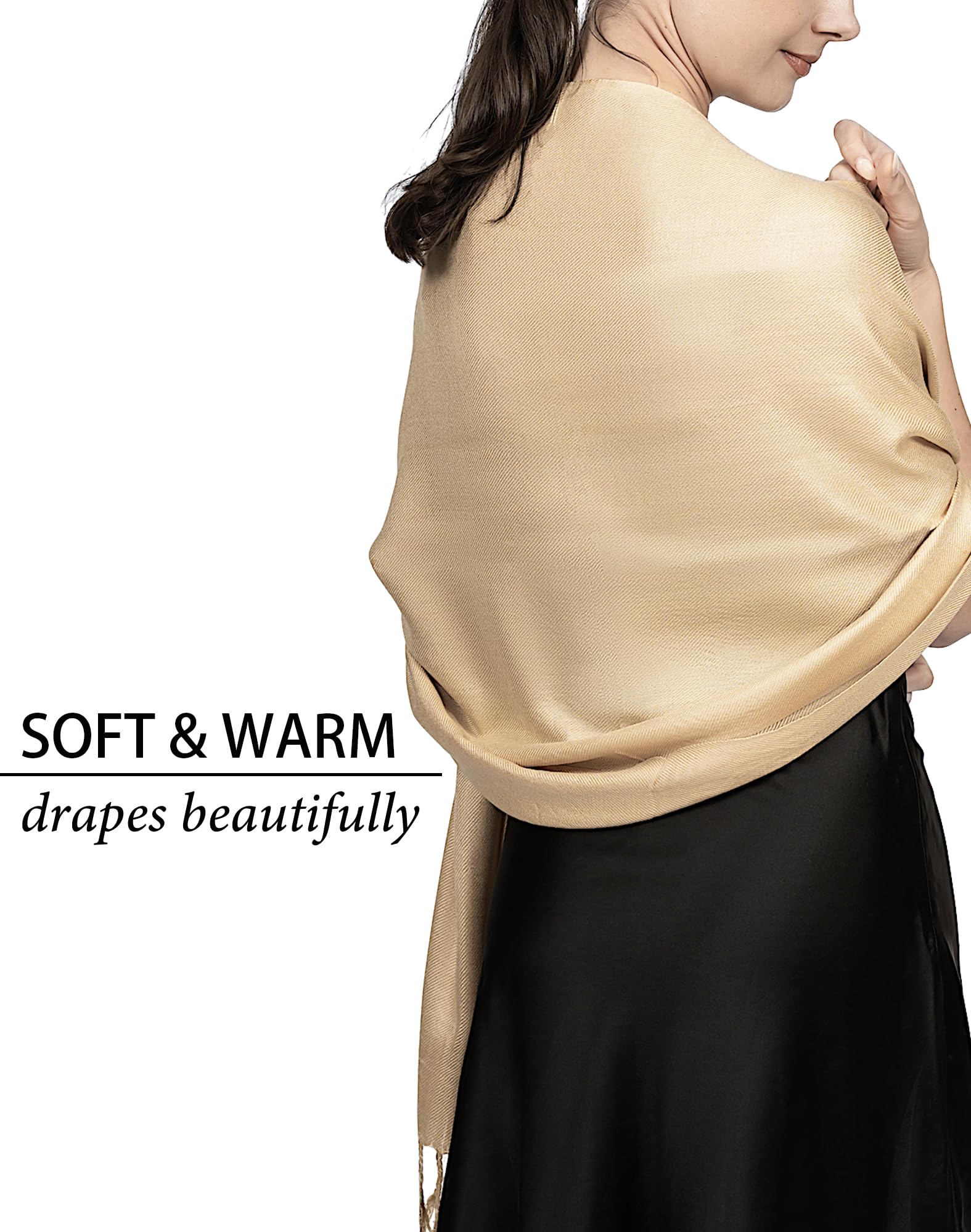 Achillea Soft Silky Solid Pashmina Shawl Wrap Scarf for Wedding Bridesmaid Evening Dress … (Champagne)