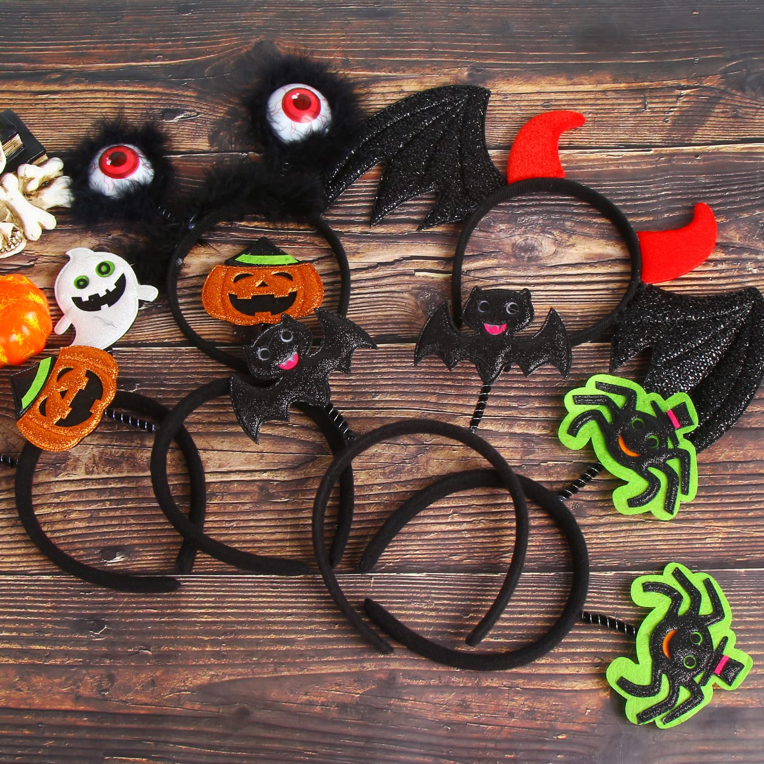 FOIMAS 6pcs Halloween Headbands,Pumpkin Spider Bat Ghost Headband for Kids Girls Boys Halloween Costume Party Decoration Supply