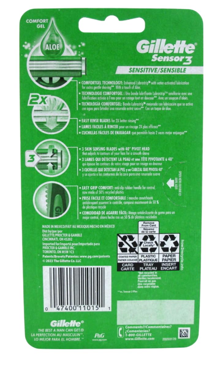 Gillette Sensor 3 Disposable Razors Men's 4 Each (Pack of 2)