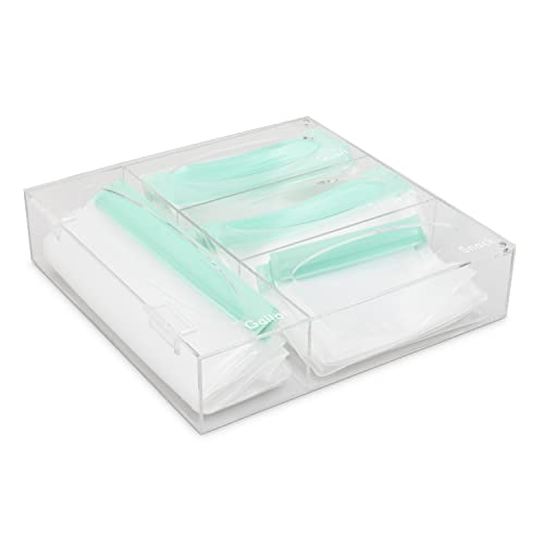 Details lab Ziplock Bag Storage Organizer with Clear Acrylic Bonus Drawer, Holds Plastic Food Baggies for Kitchen Pantry Drawer, Compatible with All-Size Ziploc Bags, Food Container Organizer