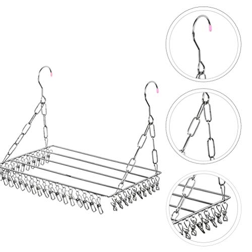 Cabilock Metal Coat Hanger Socks Drying Rack 36 Clips Stainless Steel Clothing Laundry Drying Hanger Underwear Bras Clip Drying Holder Balcony Clothes Hanger Organizer Dish Drying Rack Collapsible