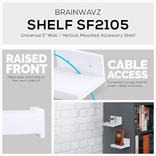 BRAINWAVZ 5β Small Floating Shelf, Adhesive & Screw in, for Bluetooth Speakers, Cameras, Plants, Toys, Books & More, Easy to Install Shelves (Shelf SF2105, White)