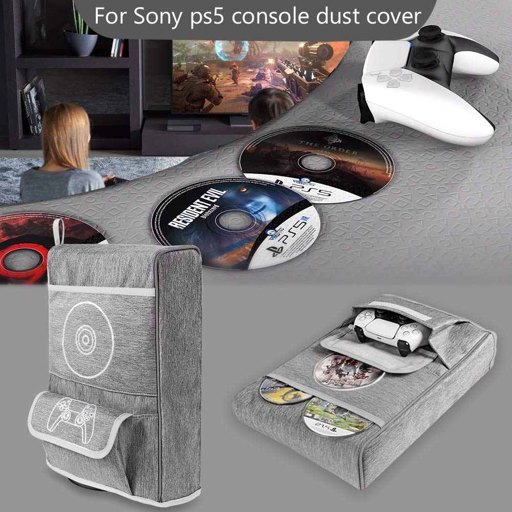 Esimen Sleeve Protective Case Dust Cover for PS5 Console /Playstation 5 Digital Edition ,PS5 Controller Skin Compatible with 12 Game Disc Pockets