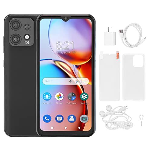 ANGGREK 6.53 Inch 5G Smartphone WiFi HD Screen 6GB RAM 128GB ROM 16MP and 32MP Camera 4G Mobile Phone for Android 12 100V to 240V Black (US Plug)