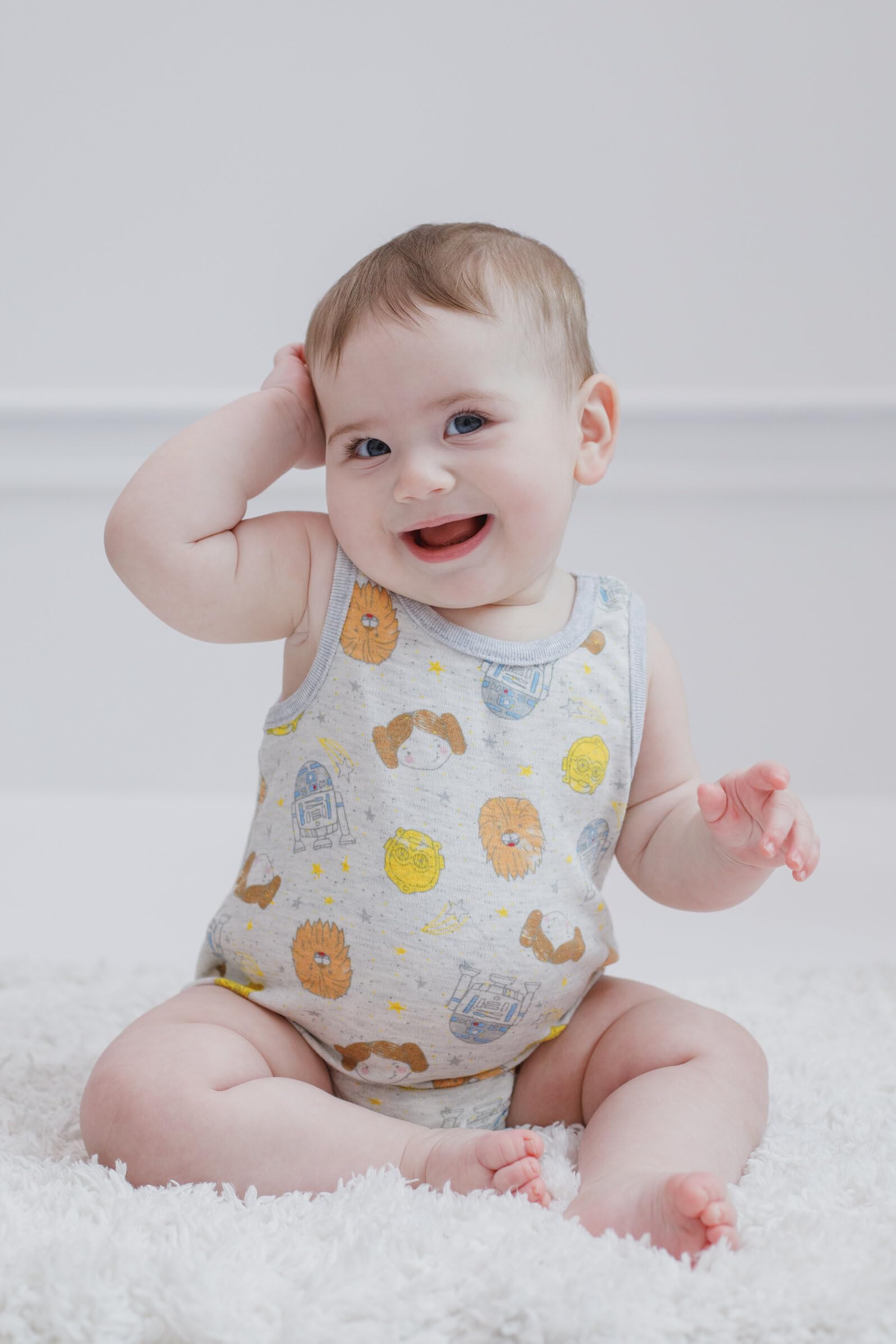 STAR WARS C-3PO Princess Leia Chewbacca R2 D2 Newborn Baby Girls Bodysuit and Romper Grey 0-3 Months