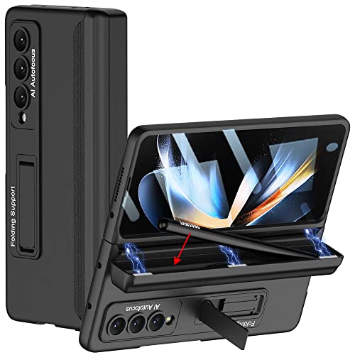 DOOTOO for Samsung Galaxy Z Fold 4 Case Magnetic Hinge Protection Built-in S Pen Holder with Front Glass Kickstand All-Inclusive PC Shockproof Case for Samsung Z Fold 4 5G 2022 (Black)