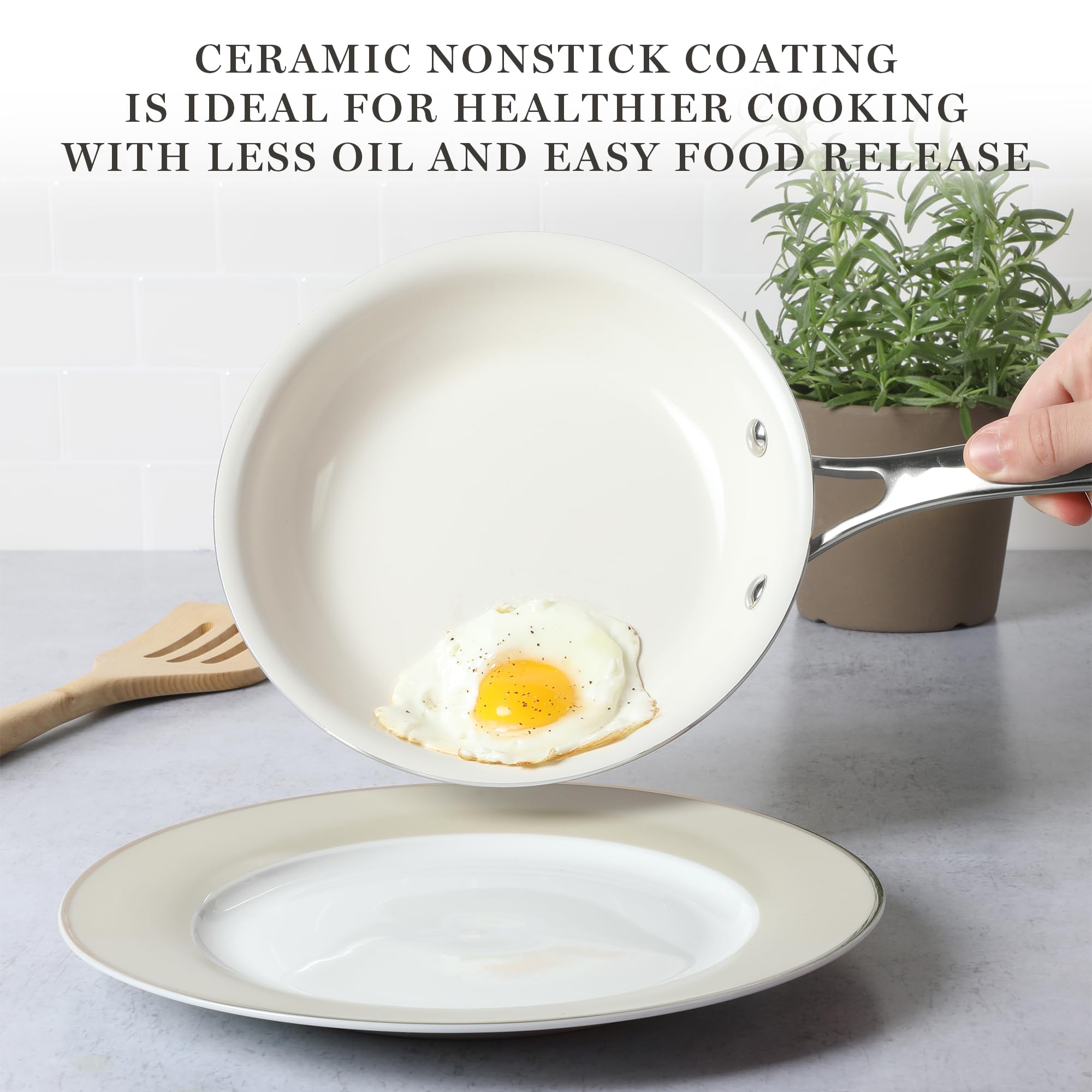 Martha Stewart Lockton 12" Essential Multipurpose Heavy Gauge Aluminum Frypan/Wok Pan w/PFA Free Premium Ceramic Nonstick Interior- Grey