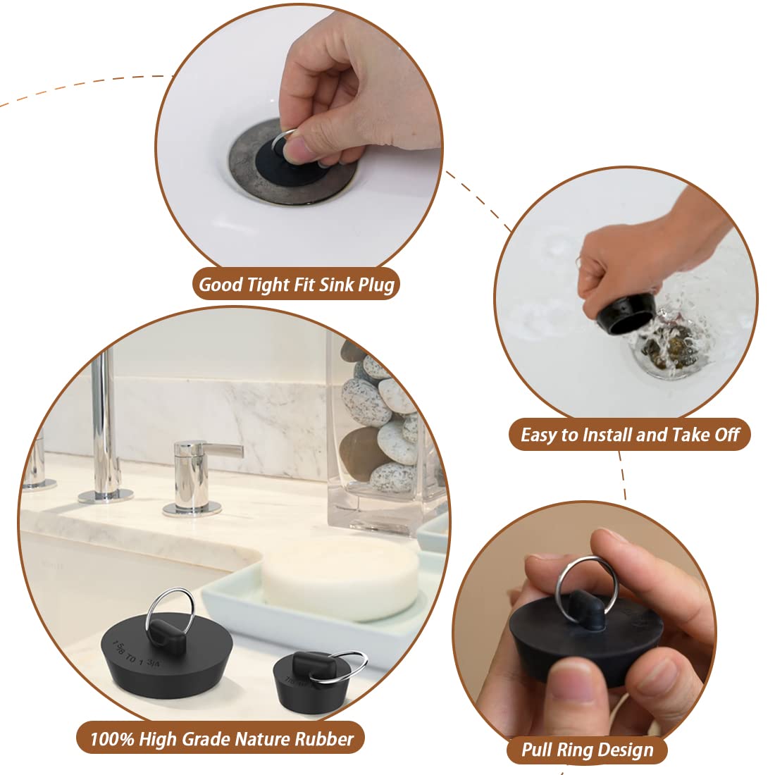 AIYUENCICI 4 Pieces Bath Tub Drain Stoppers, Sink Bathtub Plug Rubber Pool Plugs Bathtub Caps Water Stopper Seal with Hanging Ring for Kitchen Bathroom Laundry Bar