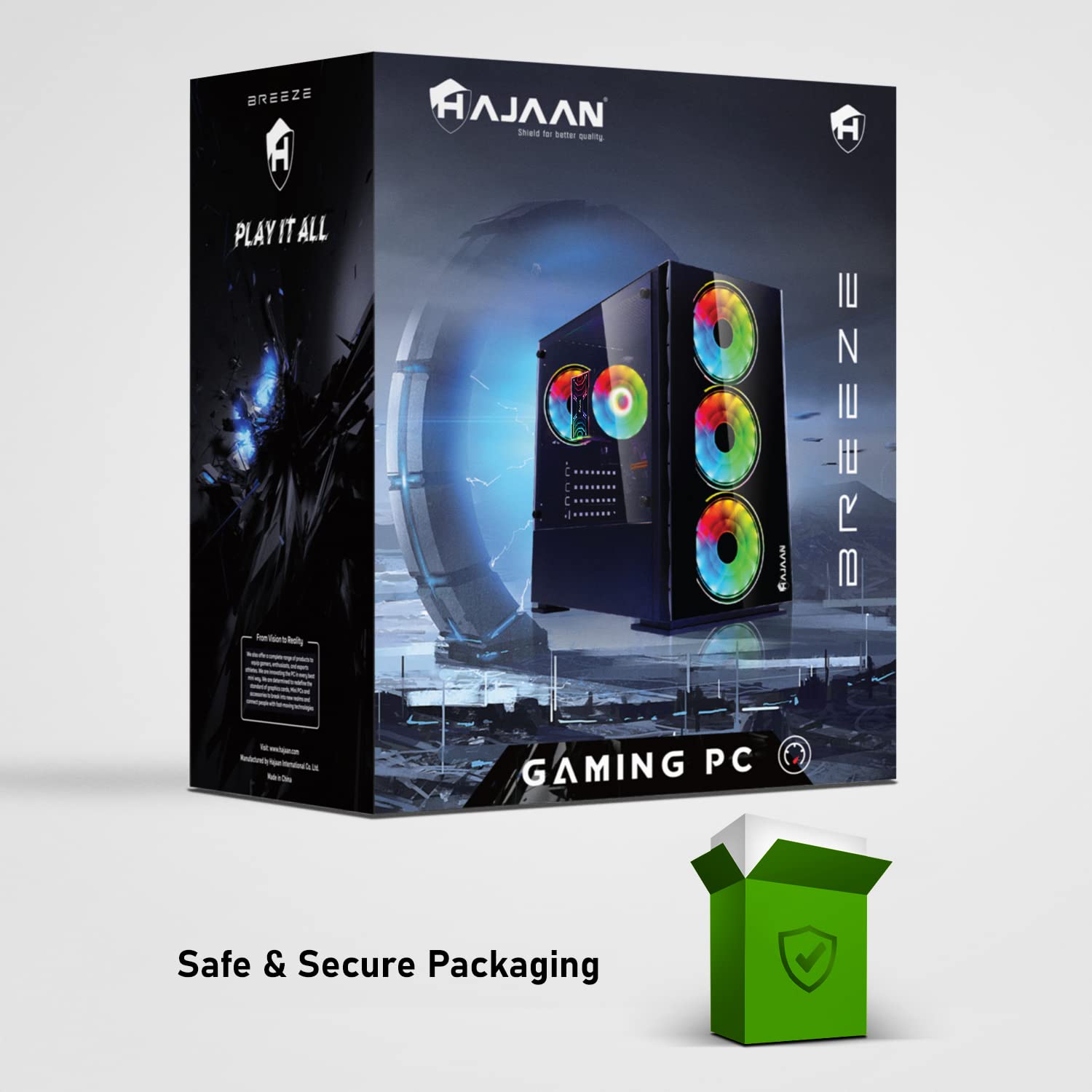 HAJAAN Breeze Gaming Desktop Tower PC with 24 Inch Gaming Monitor- Intel Core i3-10100F Processor 3.6GHz, 16GB DDR4 RAM, 512GB SSD, GeForce GT 1030 2GB, Gaming Headset, Windows 11 Pro