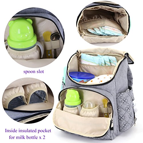HYBLOM Diaper Bag Backpack With Baby Stroller Straps, Stylish Travel And Organizer For Women & Men, 12 Pockets, Grey