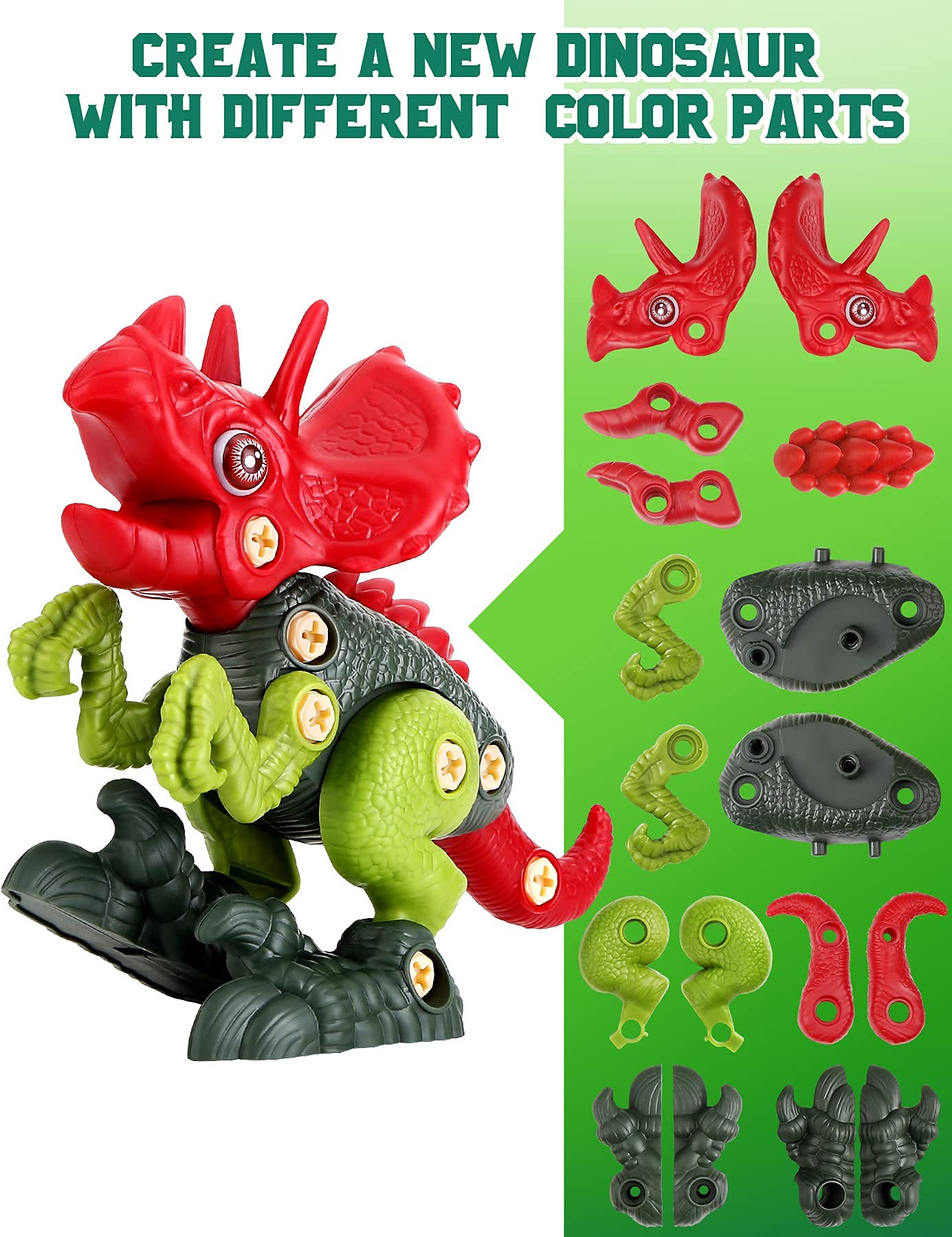 EduCuties Dinosaur Toys for Kids 3-5, Take Apart Dino Games for Boys Girls Age 5-7, Construction Building Educational STEM Sets with Electric Drill for Children Birthday Present