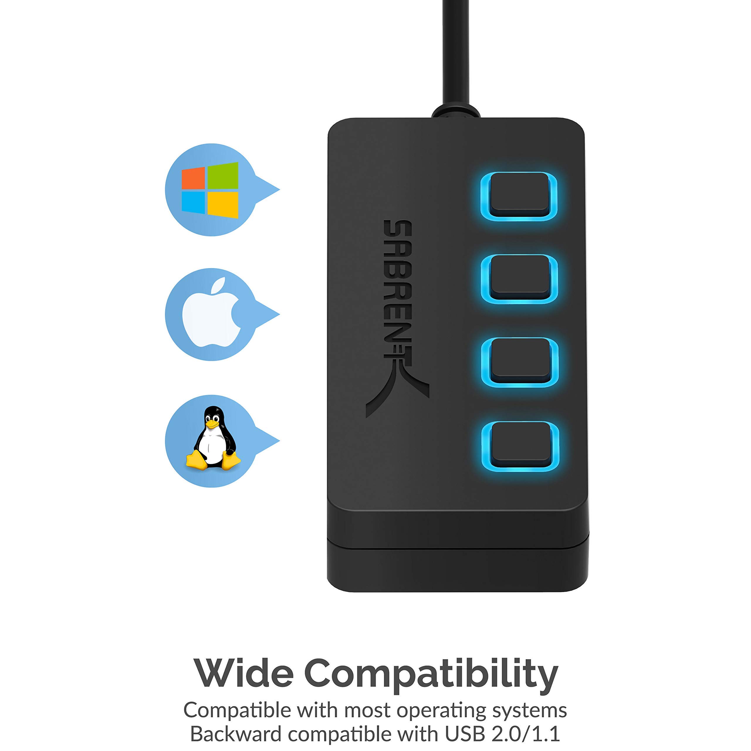 SABRENT 10 Ft 22AWG USB 3.0 Extension Cable - A-Male to A-Female in Black + 4-Port USB 3.0 Hub