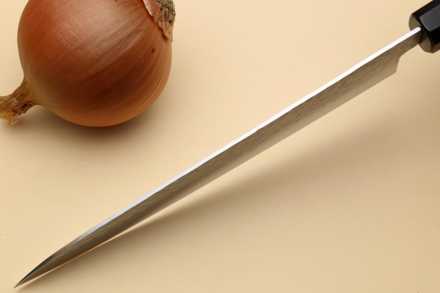 Yoshihiro Super Blue Steel Stainless Clad Hammered Gyuto Chefs Knife Rosewood Handle (8.25"(210mm) & Saya)