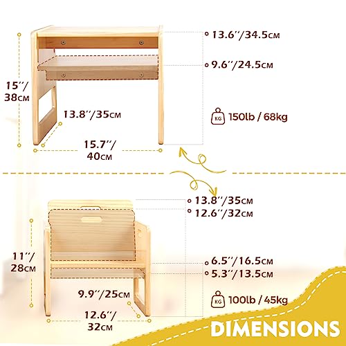 FUNLIO Montessori Weaning Table and Chair Set for Toddlers Age 1-3, Height Adjustable Toddler Table and Chair Set, Cube Kids Table Chair for Reading/Eating/Playing, Easy to Assemble, CPC Certified