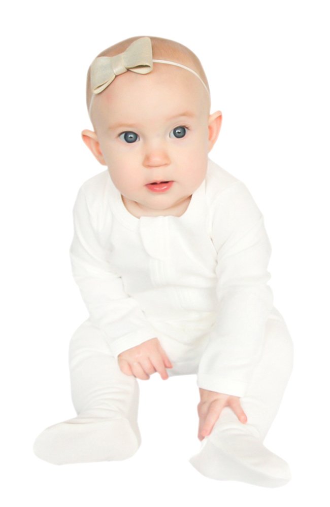 Owlivia Organic Cotton Baby Pajamas, Boys Girls Zip Front Sleep 'N Play, Footed Sleeper, Long Sleeve(Newborn, Ivory White)