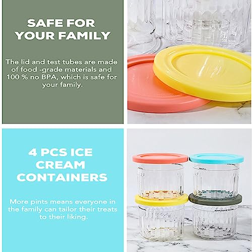 Containers Replacement for Ninja Creami Pints and Lids - 4 Pack, 24oz Cups Compatible with NC500 NC501 Series Ice Cream Maker - Dishwasher Safe, Leak Proof Lids Pink/Mint/Yellow/Blue