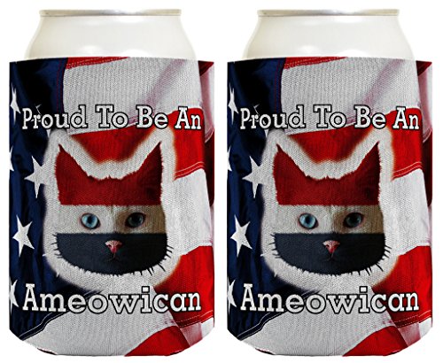 Funny Beer Coolie Proud to Be An Ameowican Multi Pack Can Coolie Drink Coolers Coolies