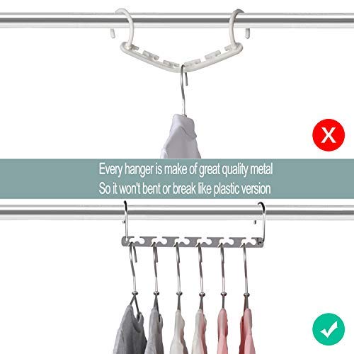 Meetu Space Saving Hangers Multifunctional Clothes Hangers Stainless Steel 6X2 Slots Magic Hanger Cascading Hanger Updated Hook Design Closet Organizer Hanger(Pack of 12)