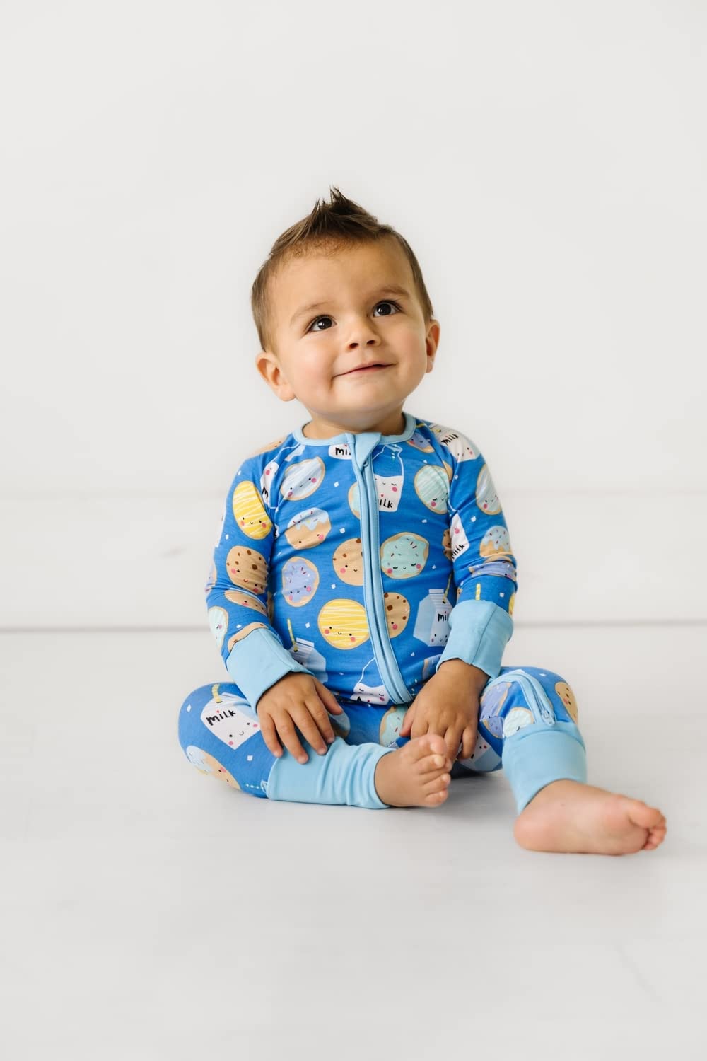 Little Sleepies Baby Boy Pajama, Bamboo Viscose Zippy PJs, Blue Cookies & Milk, 3-6M