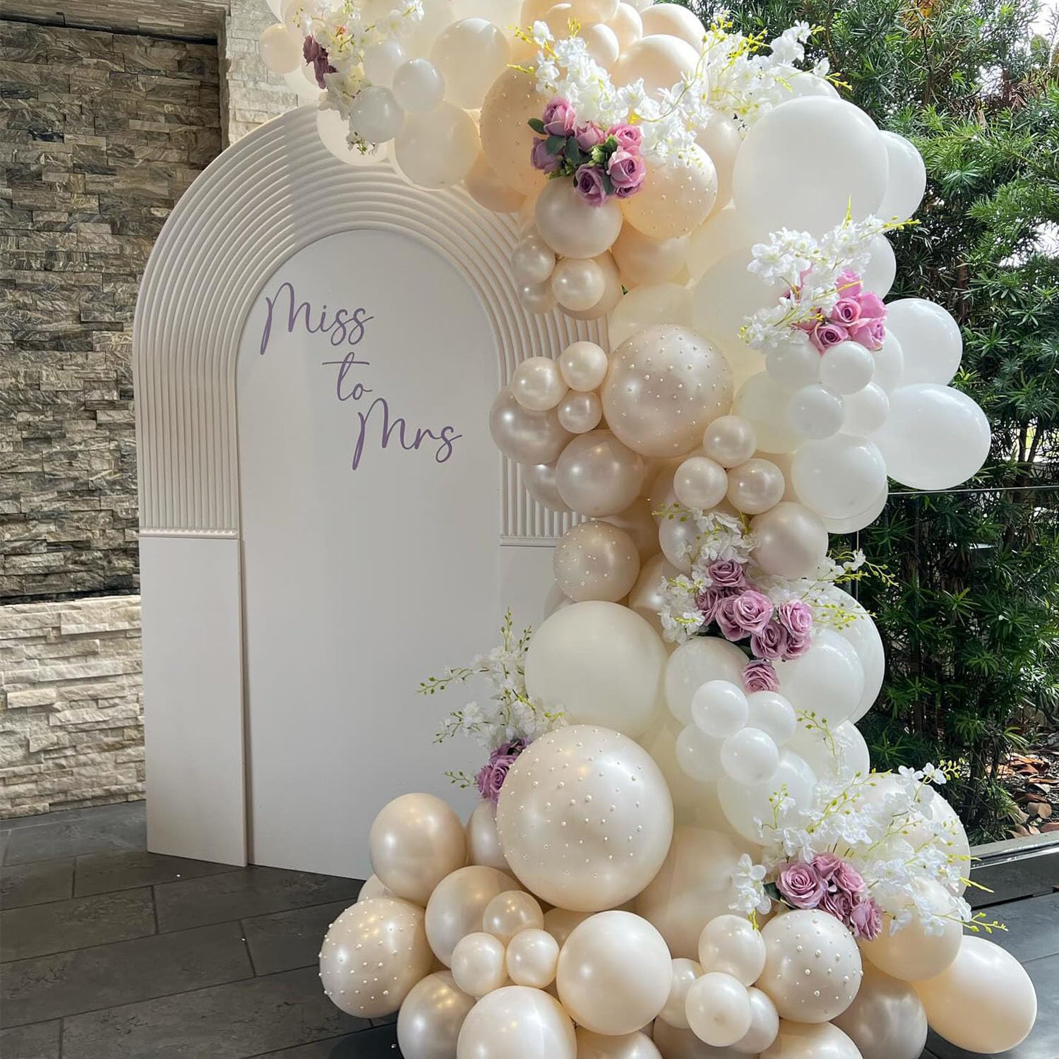 Pearl White Double-Stuffed Balloons Different Sizes 74Pcs 5/10/12/18 inch White Sand Pearl Ivory Boho Neutral Balloon Arch Garland kit for Wedding Bridal Baby Shower Birthday Anniversary Decorations