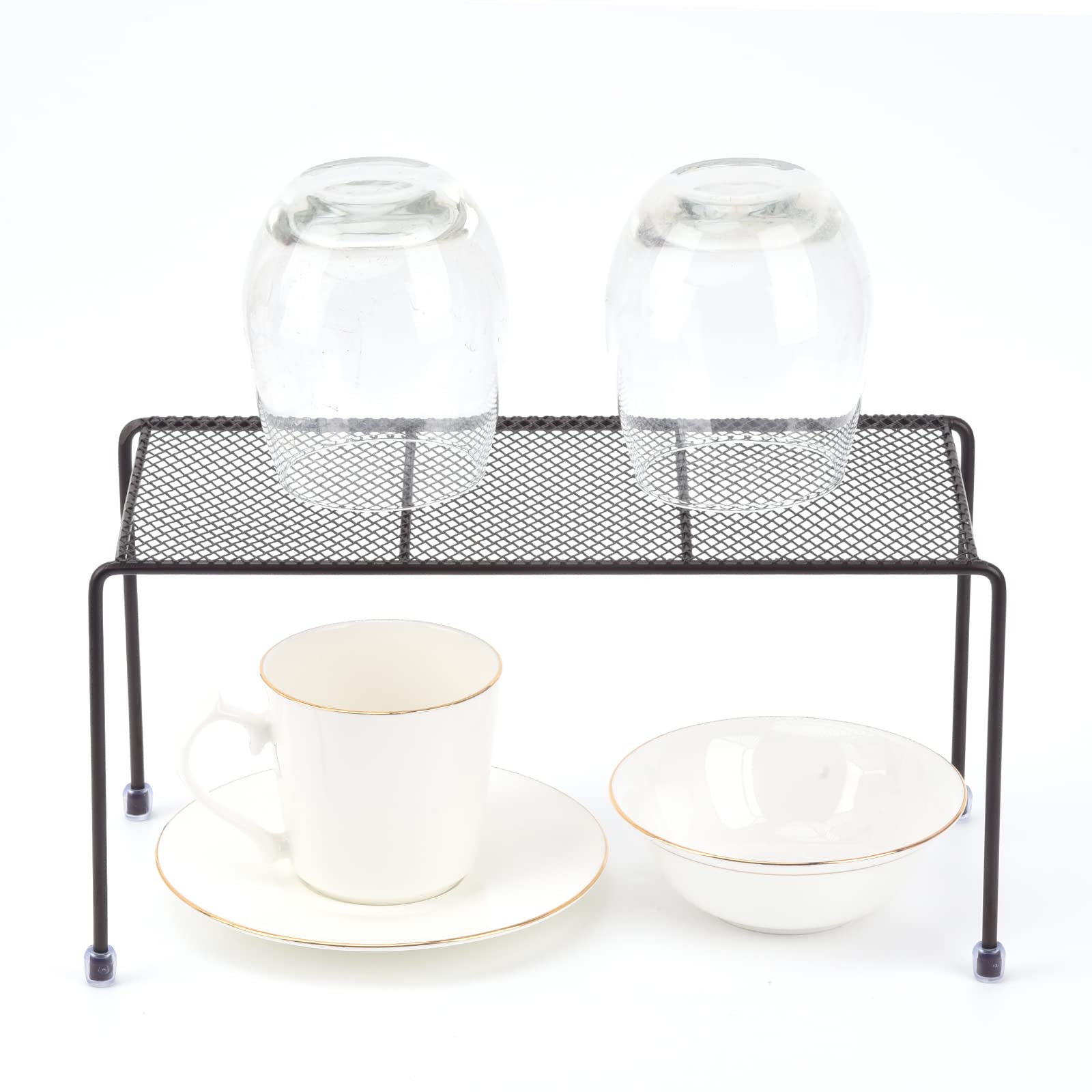 AKAZA Mini Mesh Kitchen Shelves,Cabinet Storage Shelf Rack, Cabinet Organization,Kitchen Bathroom Pantry Cupboard Desk Home Office, Fridge, Bathroom Cupboard, Non-Slip Plastic Feet (3, Black)