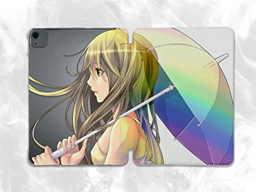 Cute Anime Kawaii Girl Umbrella case Compatible with iPad Mini Air Pro 7.9 8.3 9.7 10.2 10.9 11 12.9 inch Pattern Cover New 2022 2021 Trifold Stand 3 4 5 6 7 8 9 Generation 546 (10.2" 7/8/9 gen)