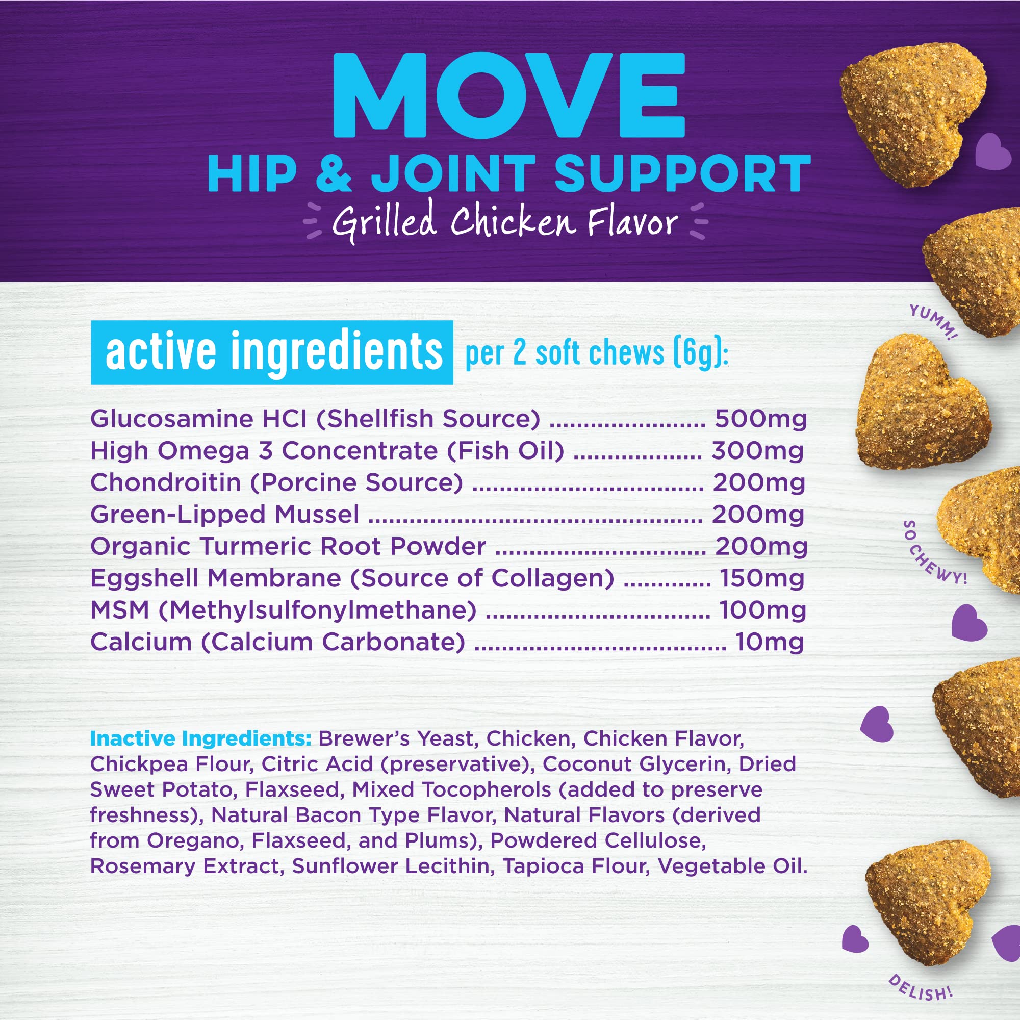 Wellness Grilled Chicken Flavored Soft Chews Hip & Joint Health Supplements for Dogs, 90 Count