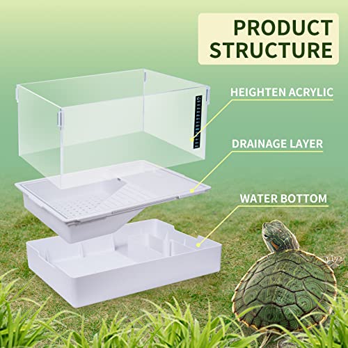 BETAZOOER Turtle Tank with Adjustable Water Pump Filter, Full View Visually Tortoise Aquarium Habitat, Easy Changing Water and Clean for Small Amphibious Creatures Reptiles (15.7×11.8×10Inch)