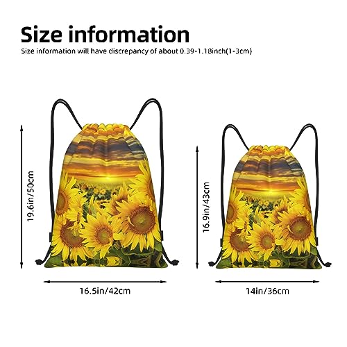 Adasomu Sunflower Field Portable Drawstring Bags For Women/Men, Lightweight Drawstring Backpack For Gym Yoga Shopping Trip