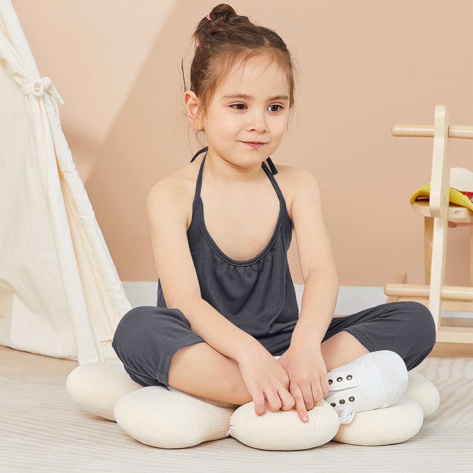 Darkyazi Baby Summer Jumpsuits for Girls Kids Cute Backless Harem Strap Romper Jumpsuit Toddler Pants Size 2-8Y (5T, Grey)